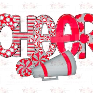 Bright Red & Gray Cheer Design | Hand Drawn | PNG | Sublimation ...