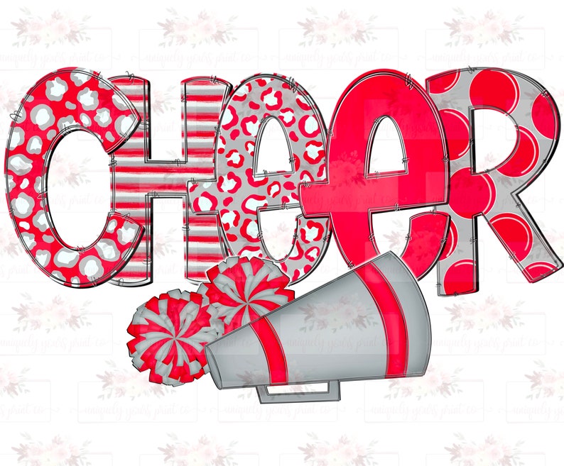 Bright Red & Gray Cheer Design Hand Drawn PNG - Etsy