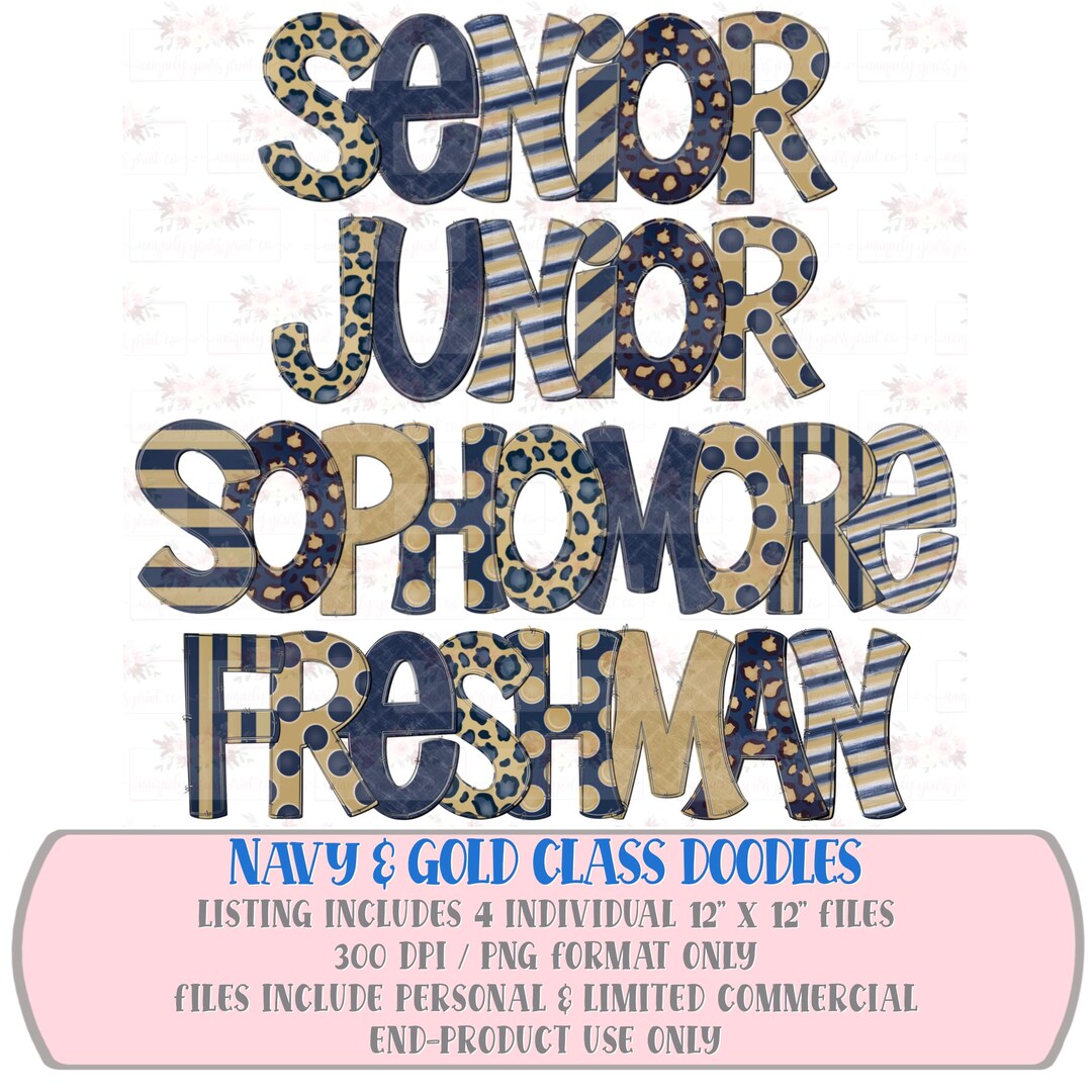 Navy and Gold Class Doodles | Senior, Junior, Sophomore & Freshman PNG ...