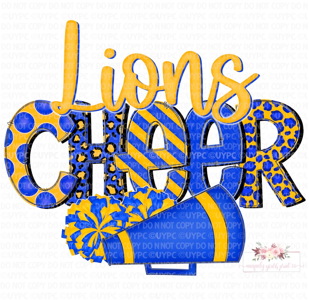 Lions Cheer Digital Design | Royal Blue & Gold | Hand Drawn | PNG ...