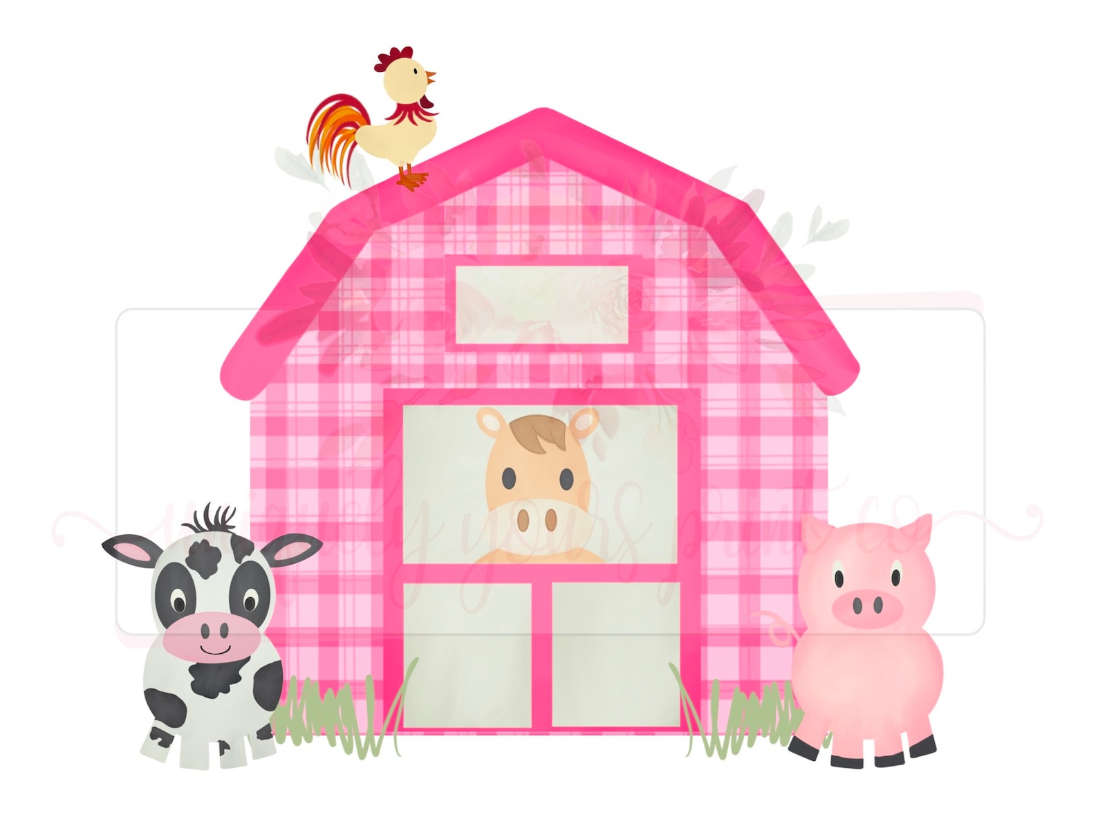 Granero con animales de granja / Granja rosa / Granja / | Etsy