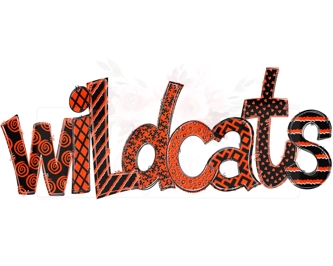Wildcats Doodle PNG | Orange and Black Mascot Design (digital Download ...