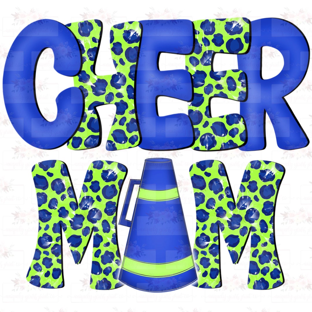 Royal Blue and Neon Green Cheer Mom Doodle | Hand Drawn | PNG ...