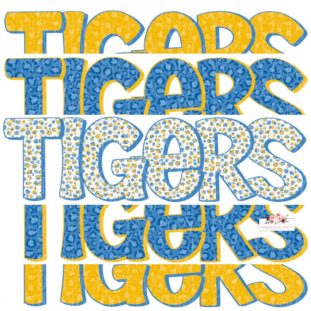 Tigers Digital Design | Light Blue and Yellow Tigers Mascot | Stacked ...