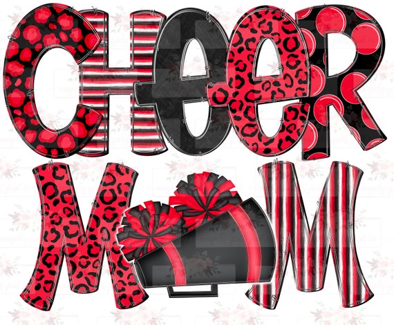 Black & Red Cheer Mom Design Hand Drawn PNG Sublimation - Etsy