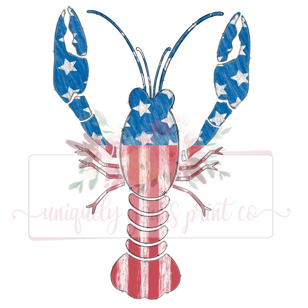 Patriotic US Flag Crawfish | Royal and Red | Hand Drawn | Doodle Design ...