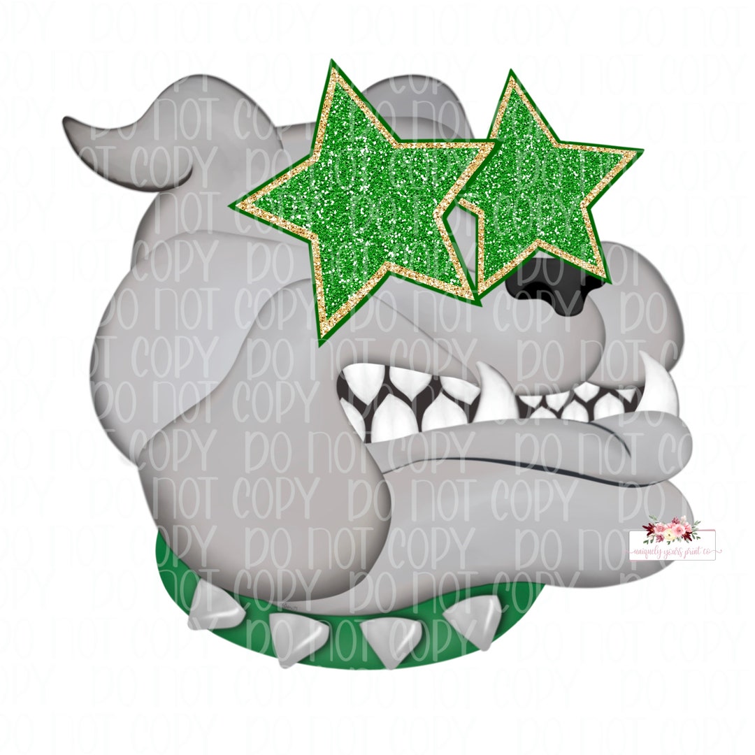 Preppy Bulldog Mascot | Green Gold Glitter Eyes L Navy Gray Bulldog ...