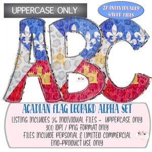 Acadian Flag Leopard Uppercase Digital Alphabet Set | Individually ...