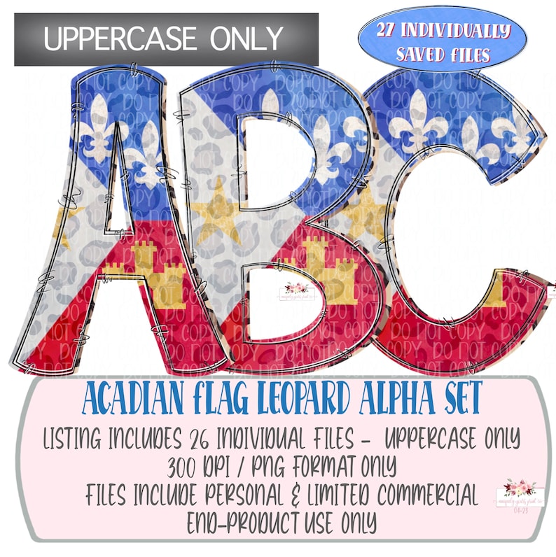Acadian Flag Leopard Uppercase Digital Alphabet Set - Etsy