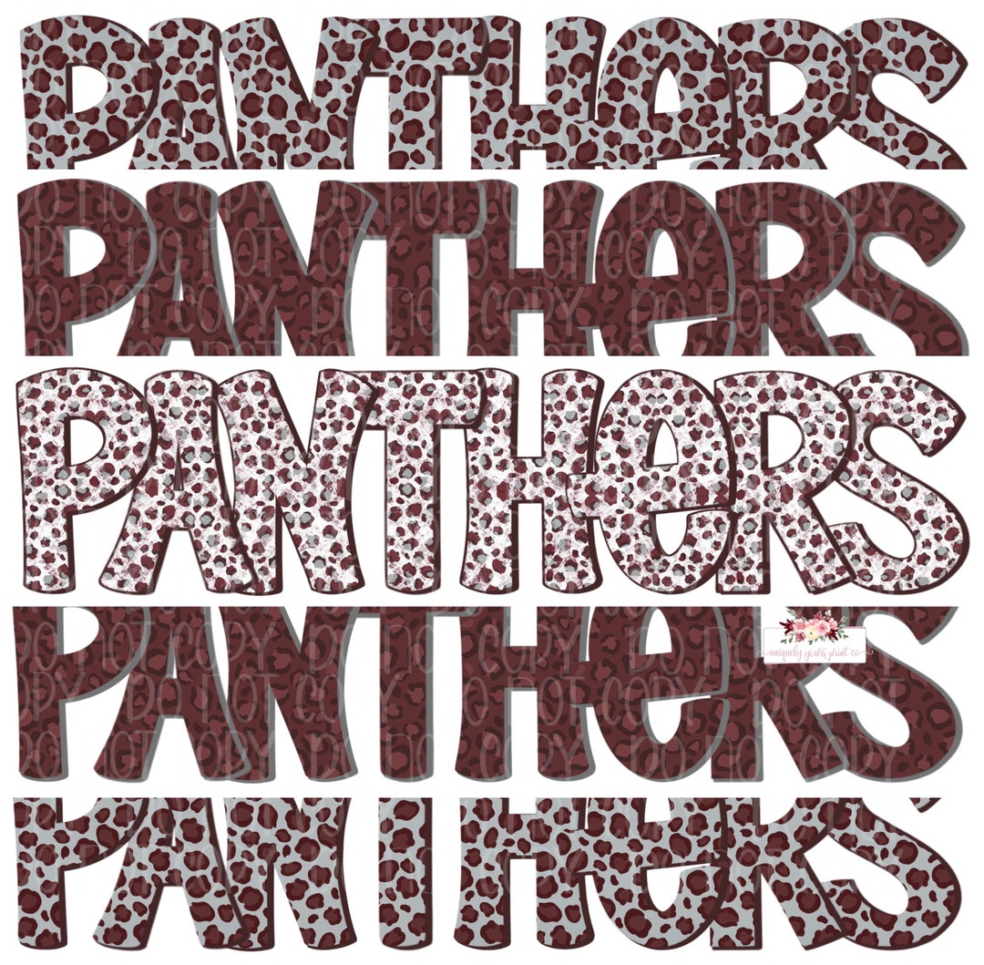Maroon and Gray Panthers Digital Design | Hand Drawn | Mascot Printable ...