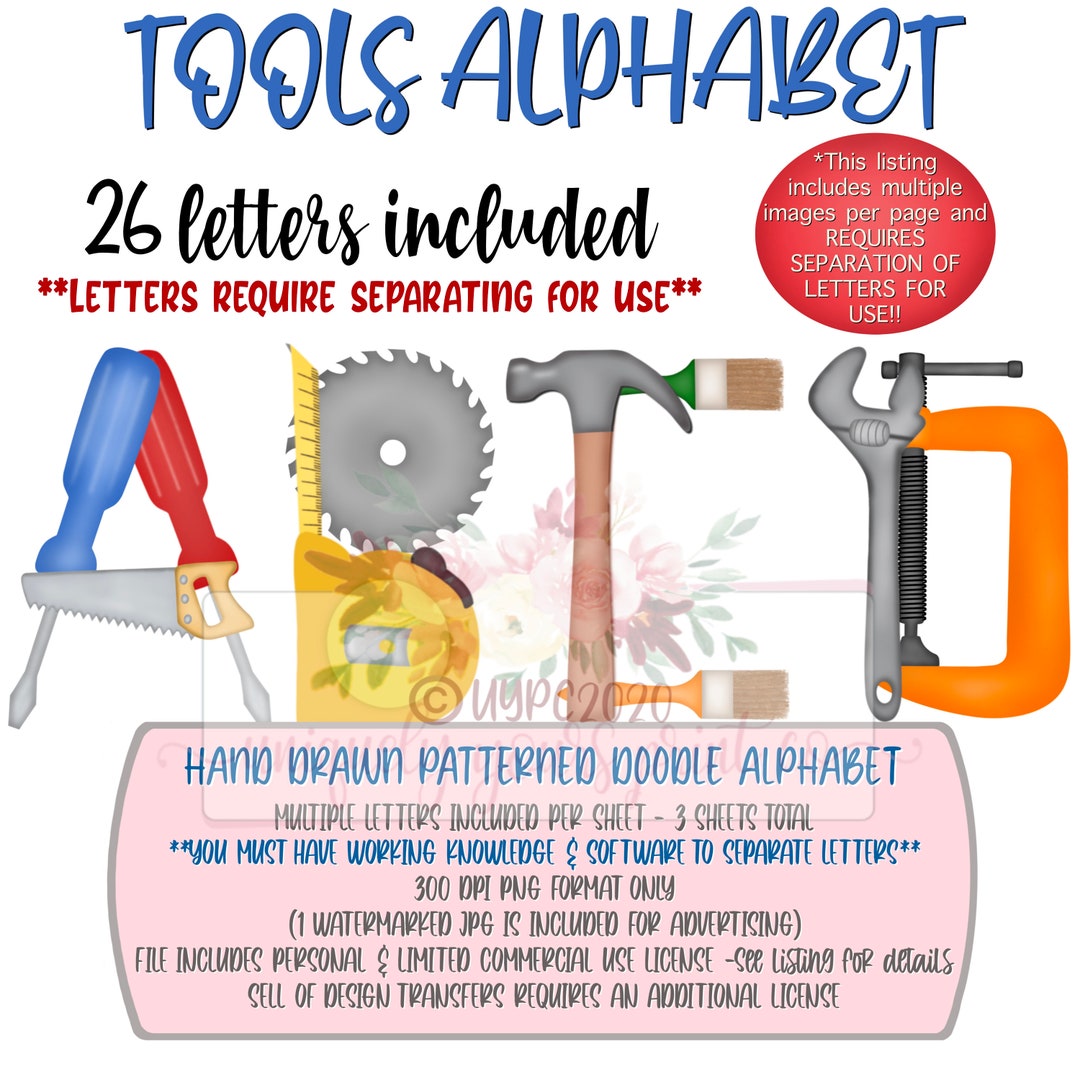 Handrawn Tools Alphabet Set | Alpha Pack| Hand Drawn| Printable | PNG ...