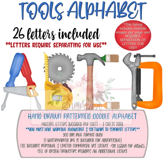 Handrawn Tools Alphabet Set Alpha Pack Hand Drawn | Etsy