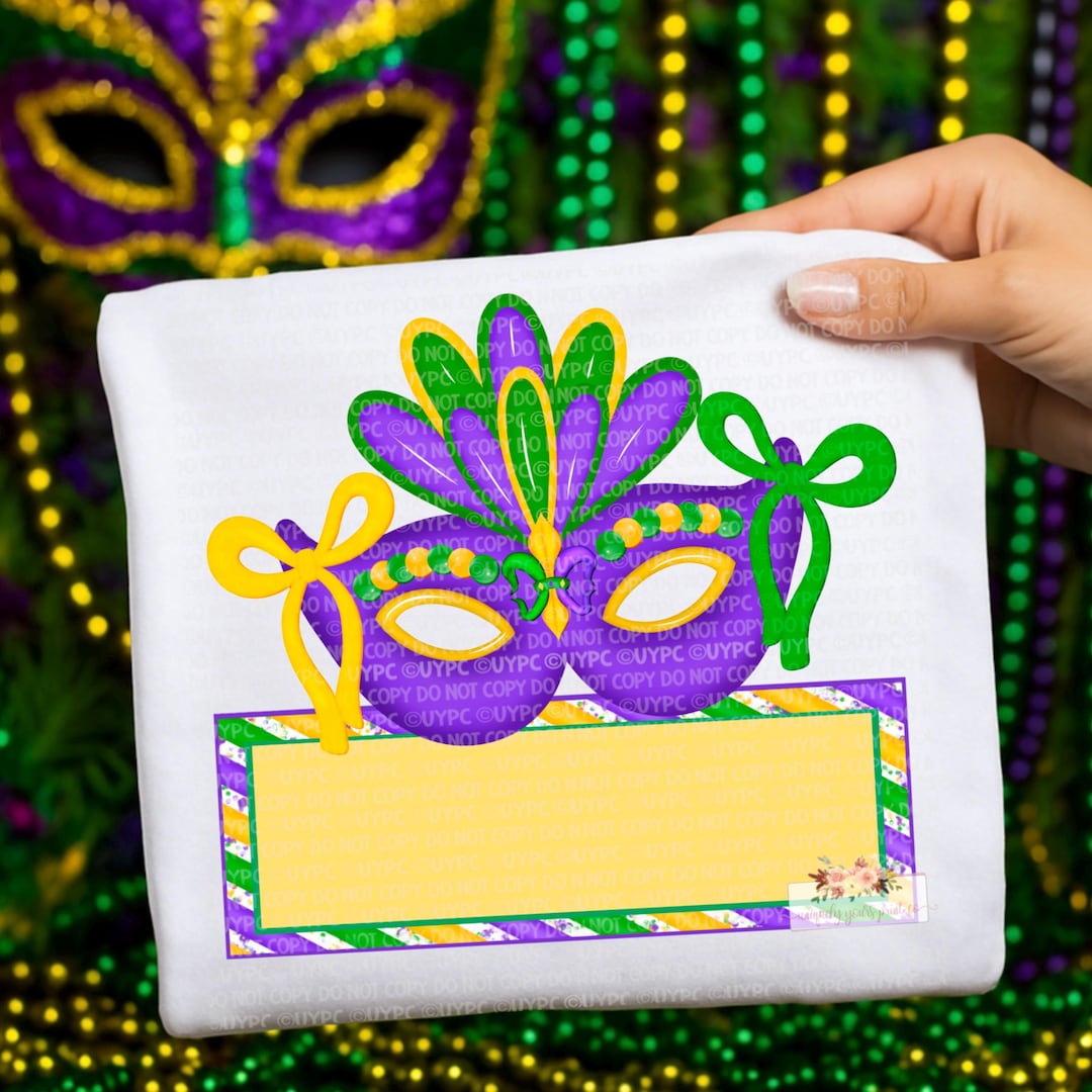 Mardi Gras Mask Digital Design | Personalizable Name Plate | Hand Drawn ...