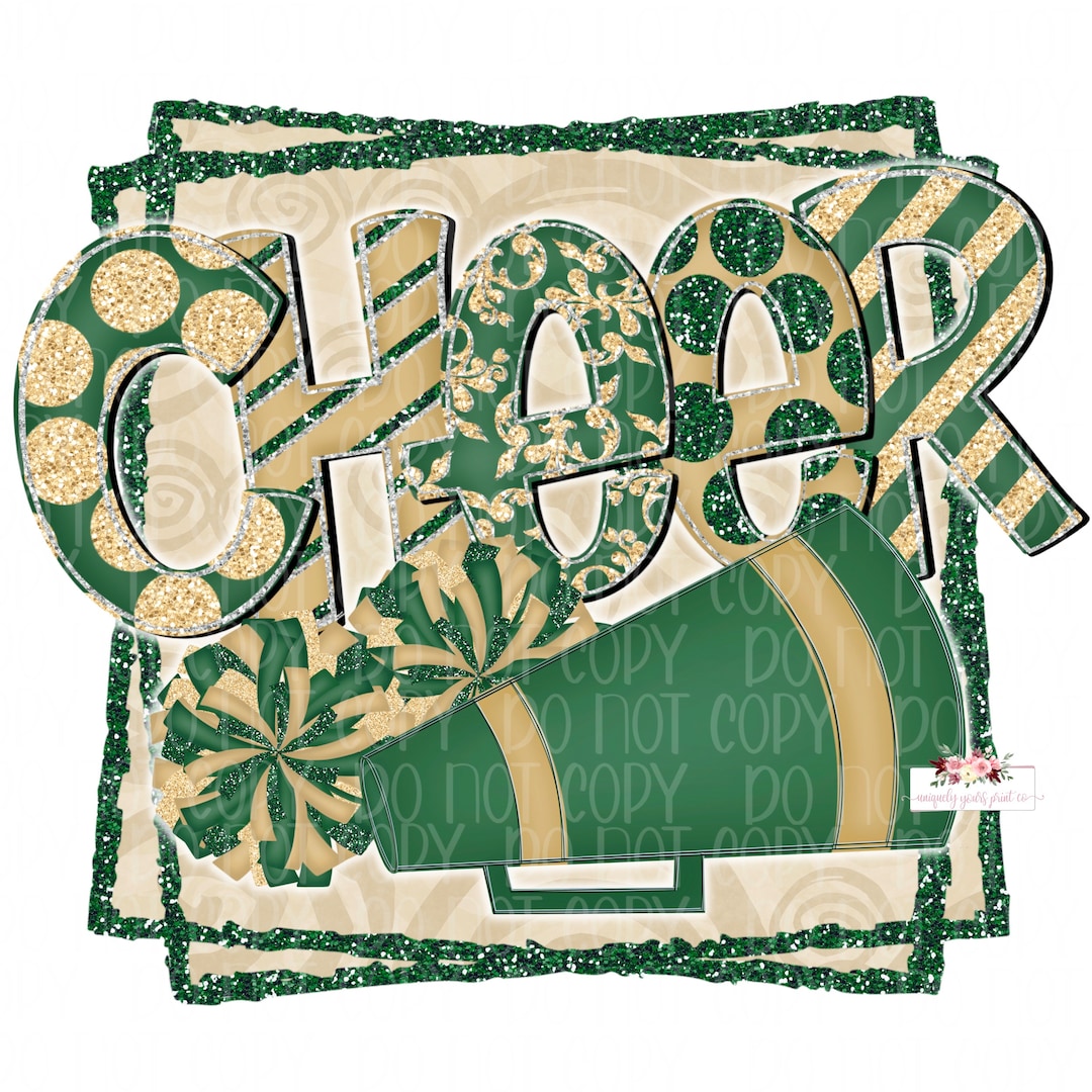 Dark Green & Old Gold Glitter Cheer Digital Design | Hand Drawn | PNG ...