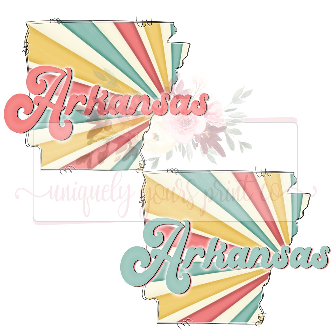 Pair of Arkansas Retro Vintage Sunburst State Digital Designs Instant ...