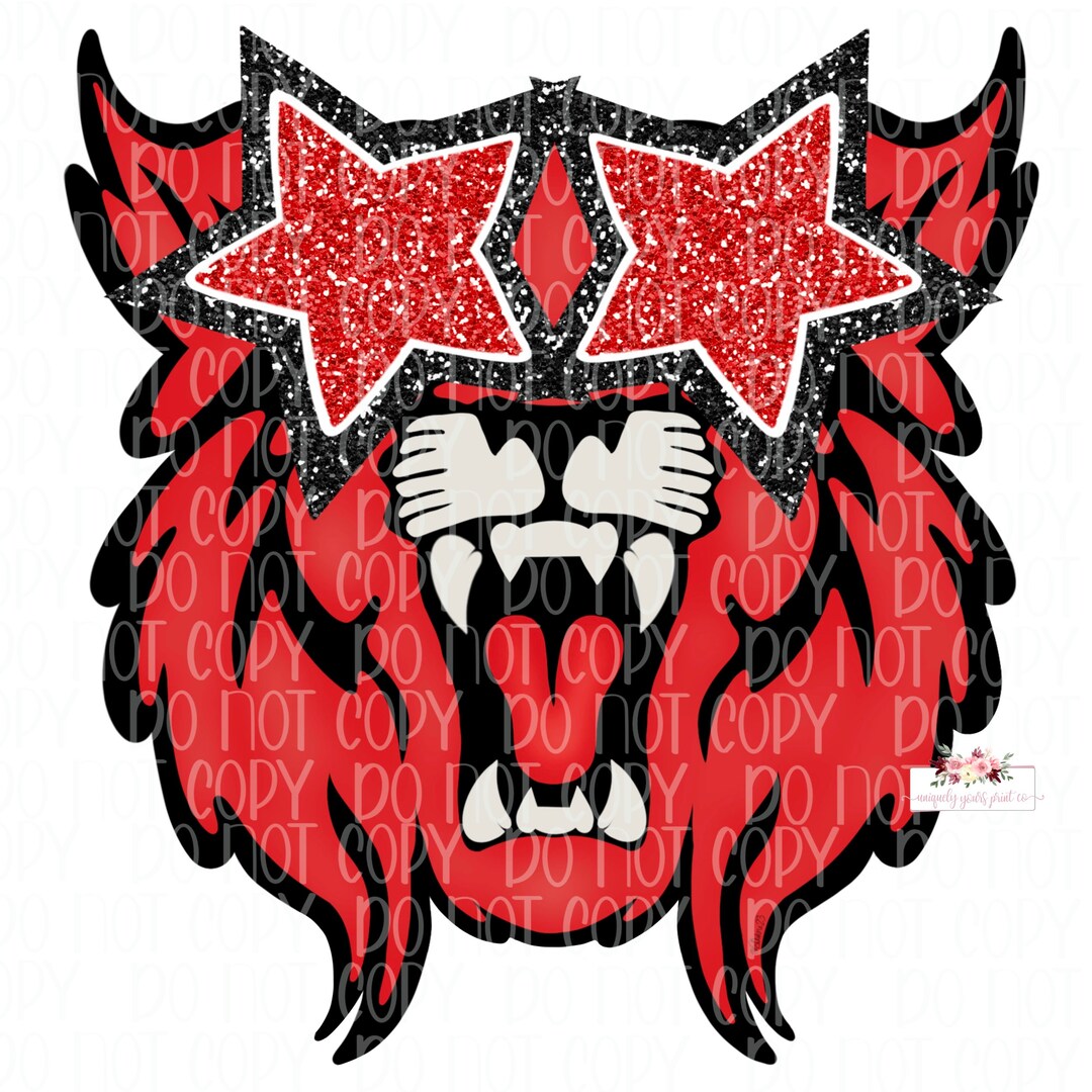 Bobcats Red and Black Preppy Mascot Digital Design Silver Glitter ...