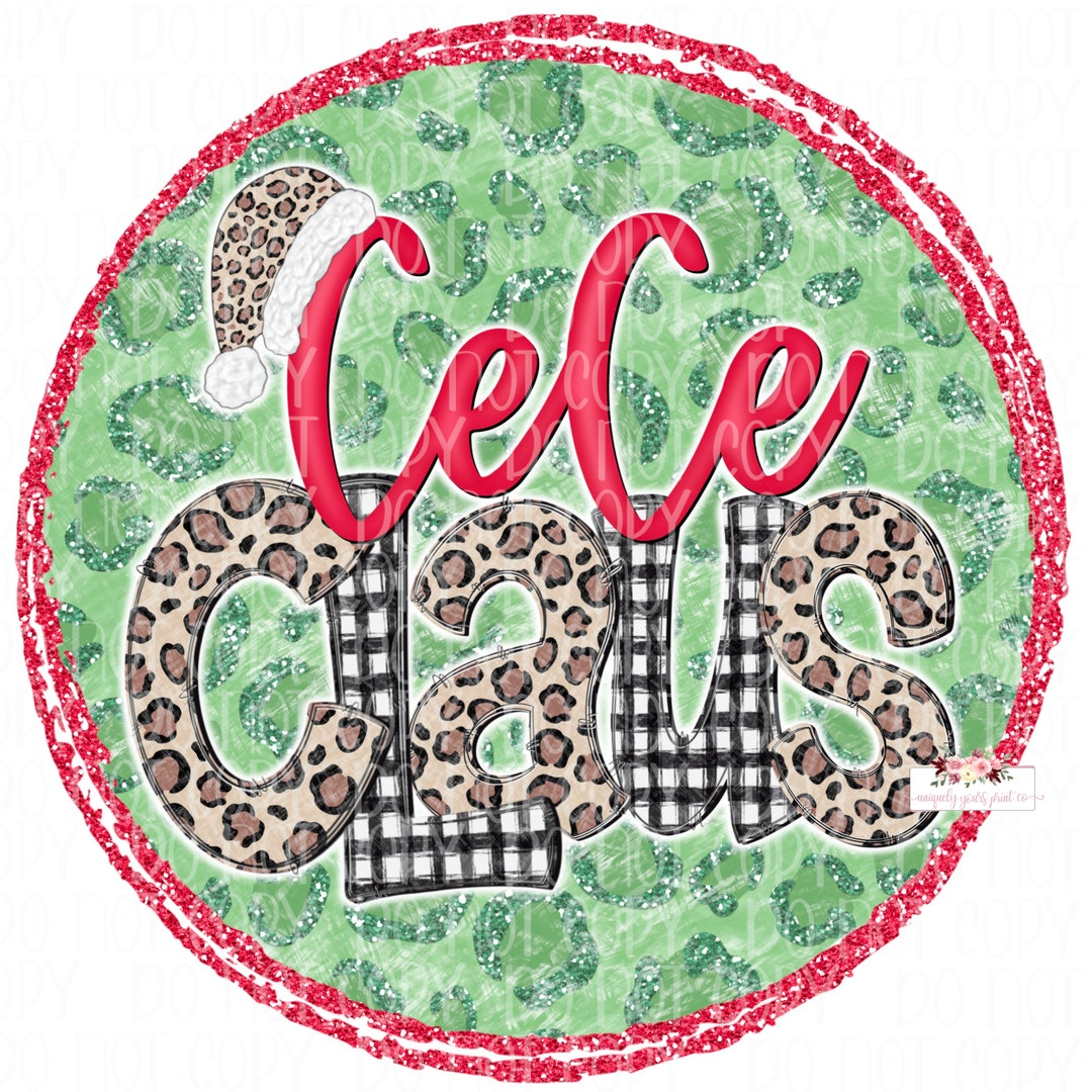 Cece Claus Digital Design Leopard & Buffalo Plaid on Glitter Frame PNG ...