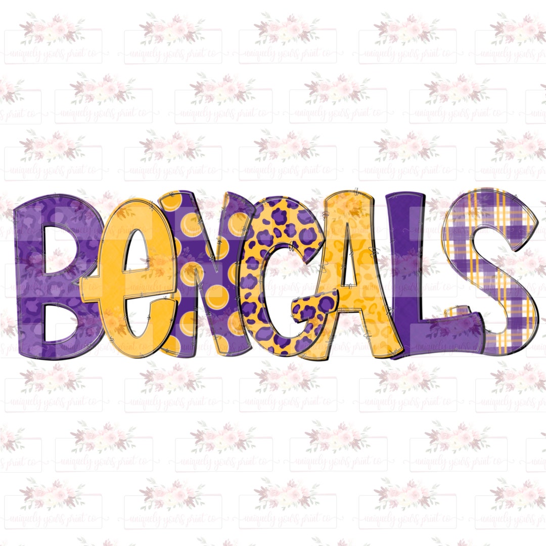 Purple and Gold Bengals Doodle Digital Design | Hand Drawn | PNG ...
