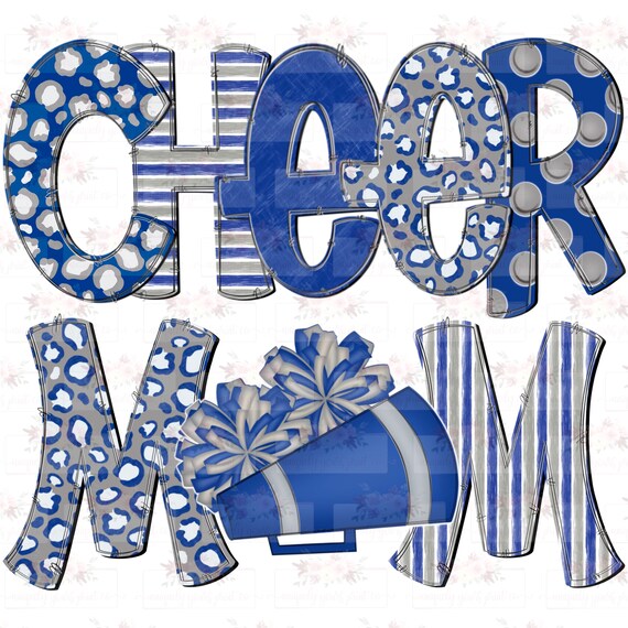 Royal Blue & Gray Cheer Mom Design Hand Drawn PNG - Etsy