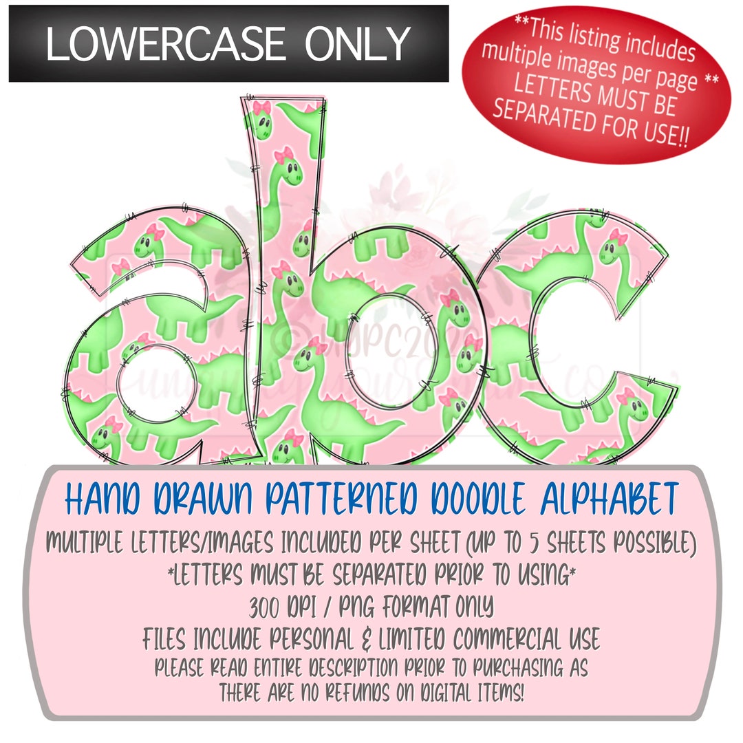Pink and Green Dinosaur Alphabet Set | Hand Drawn | Printable | PNG ...