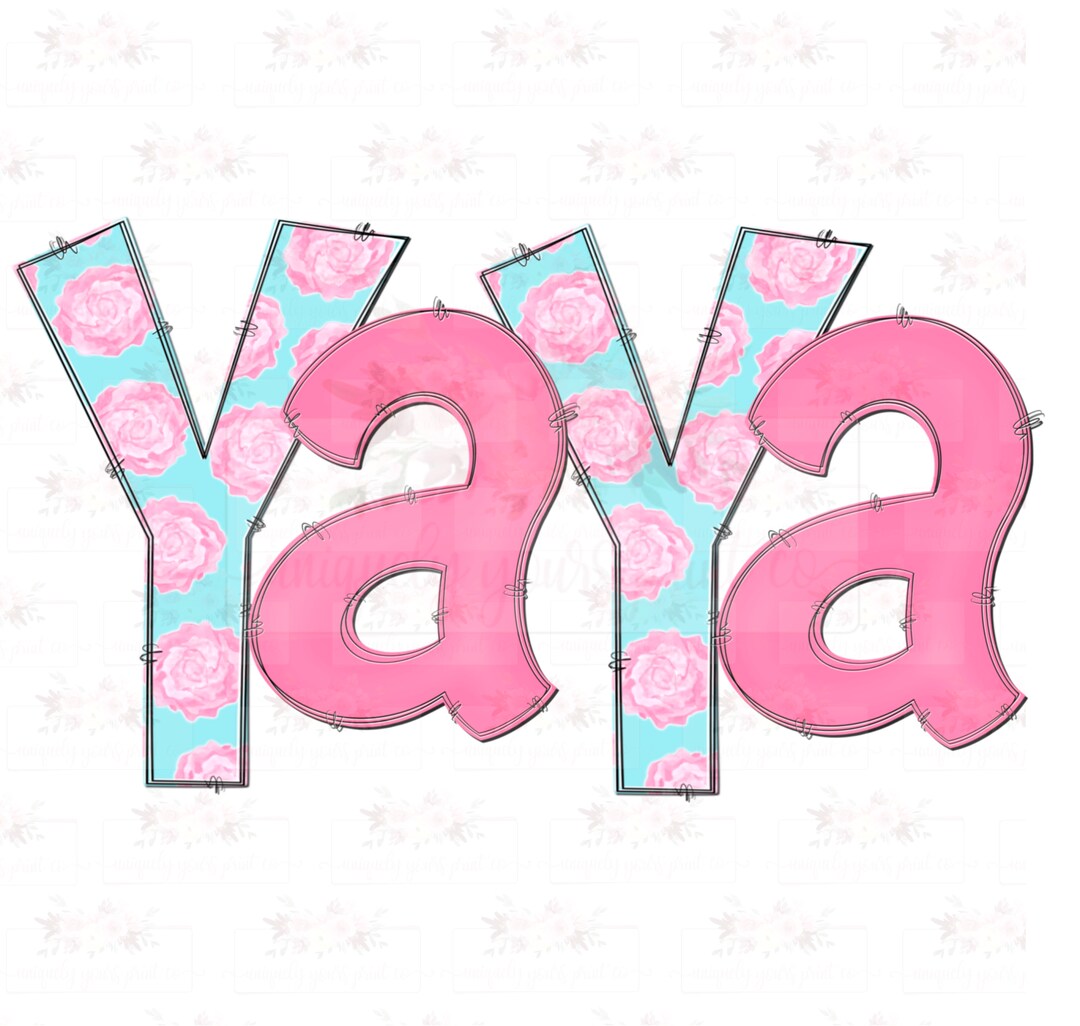 Yaya Floral Doodle Png | Blue With Pink Roses | Hand Drawn | PNG ...