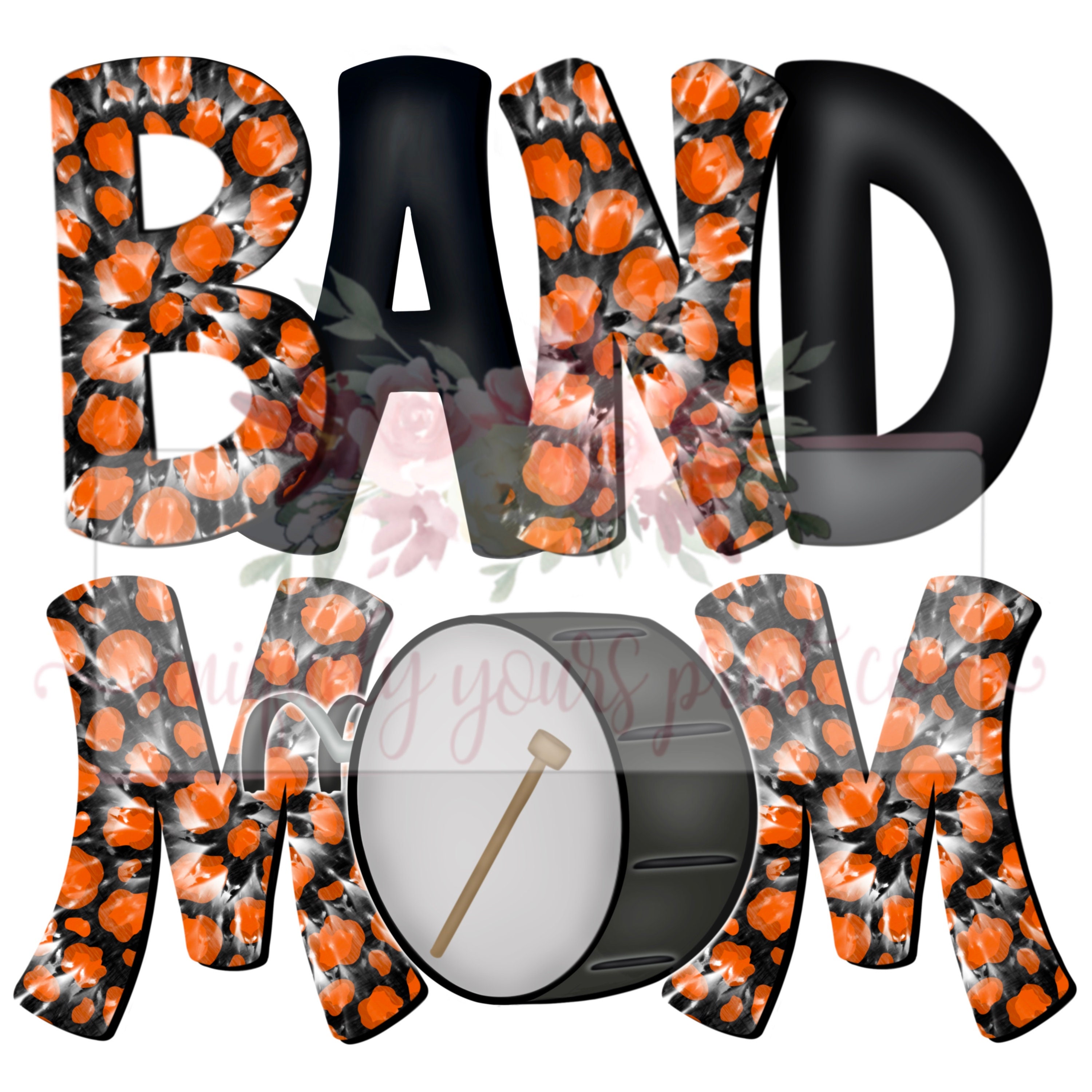Black With Orange Bass Drum Band Mom Digital Design| Cheetah Tie Dye ...