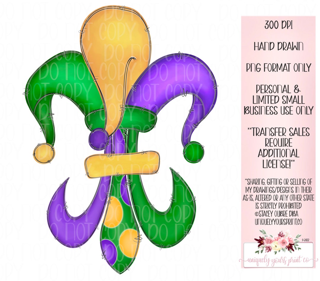Mardi Gras Jester Hat Fleur De Lis Digital Design | Hand Drawn | PNG ...