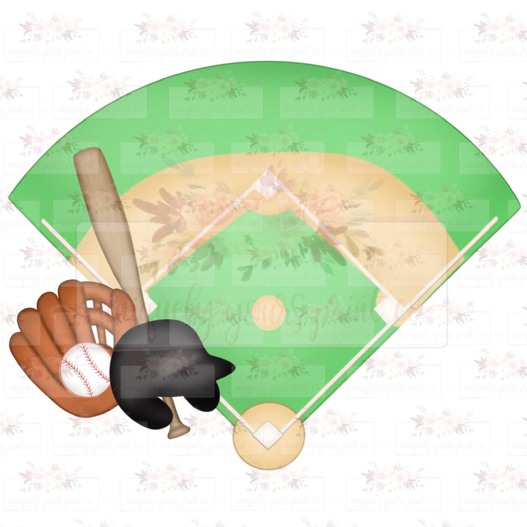 Baseball Field With Equipment Sublimation Design Hand Drawn | Etsy