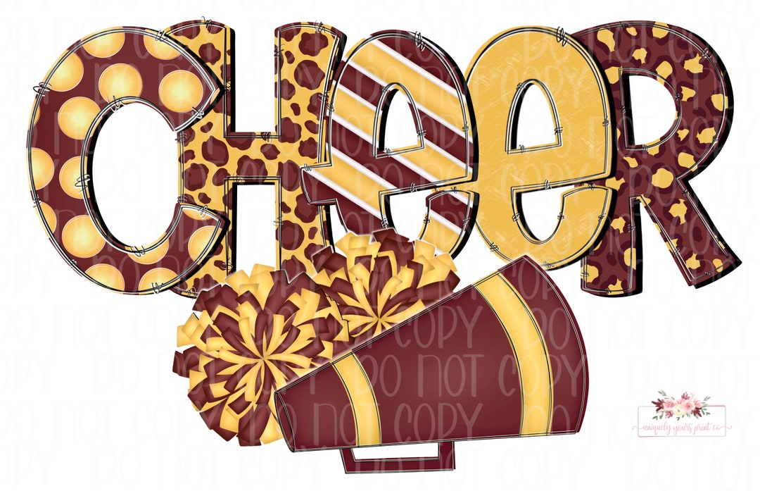 Maroon & Gold Cheer Design | Hand Drawn | PNG | Sublimation | Digital ...