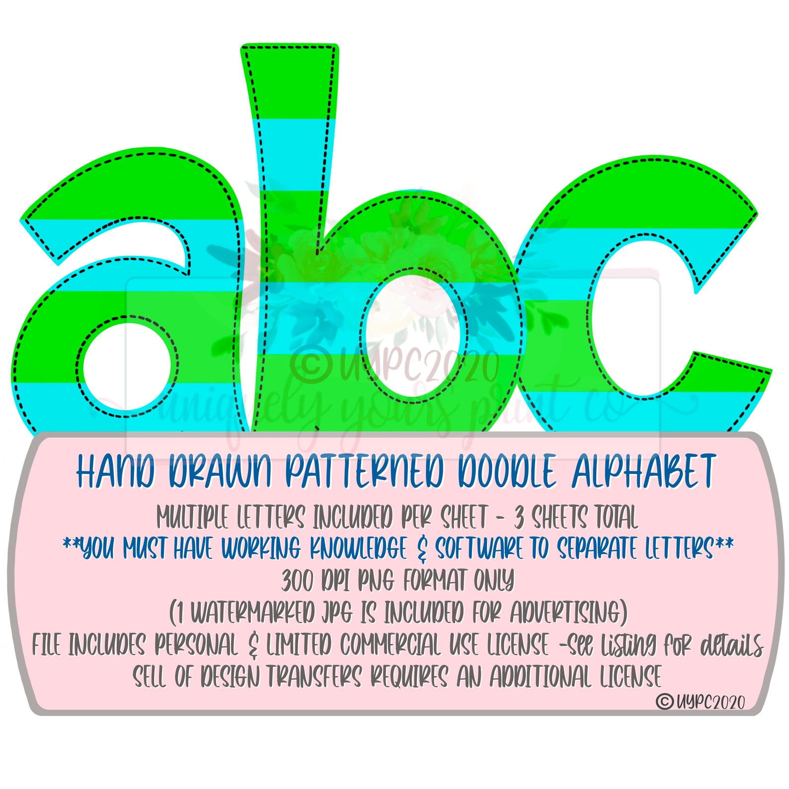 Lime and Aqua Stripe Alpha Pack Hand Drawn Printable PNG - Etsy