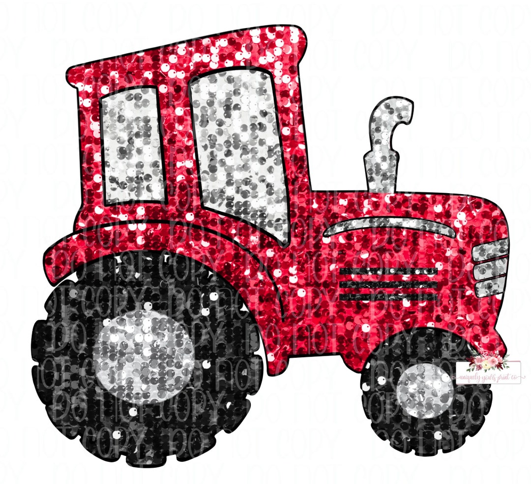 Red Faux Sequin Tractor Digital Design | Hand Drawn | Sublimation ...