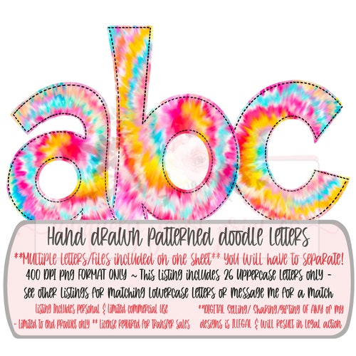 Tie Dye Alphabet Set Hand Drawn Printable PNG - Etsy