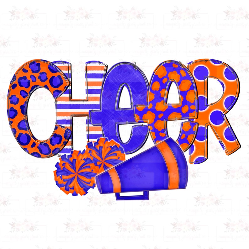 Orange & Royal Blue Cheer Design Hand Drawn PNG - Etsy