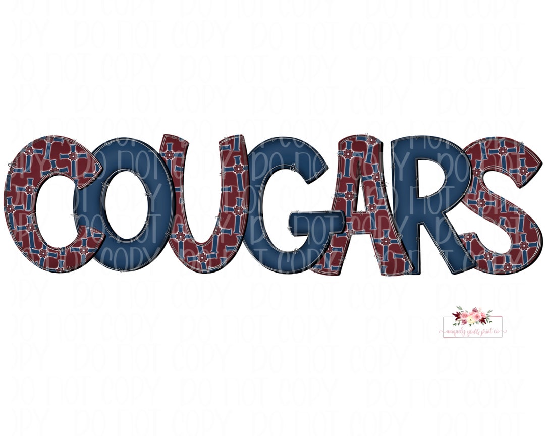 Navy Maroon Cougars Digital Design | Hand Drawn | School Spirit ...