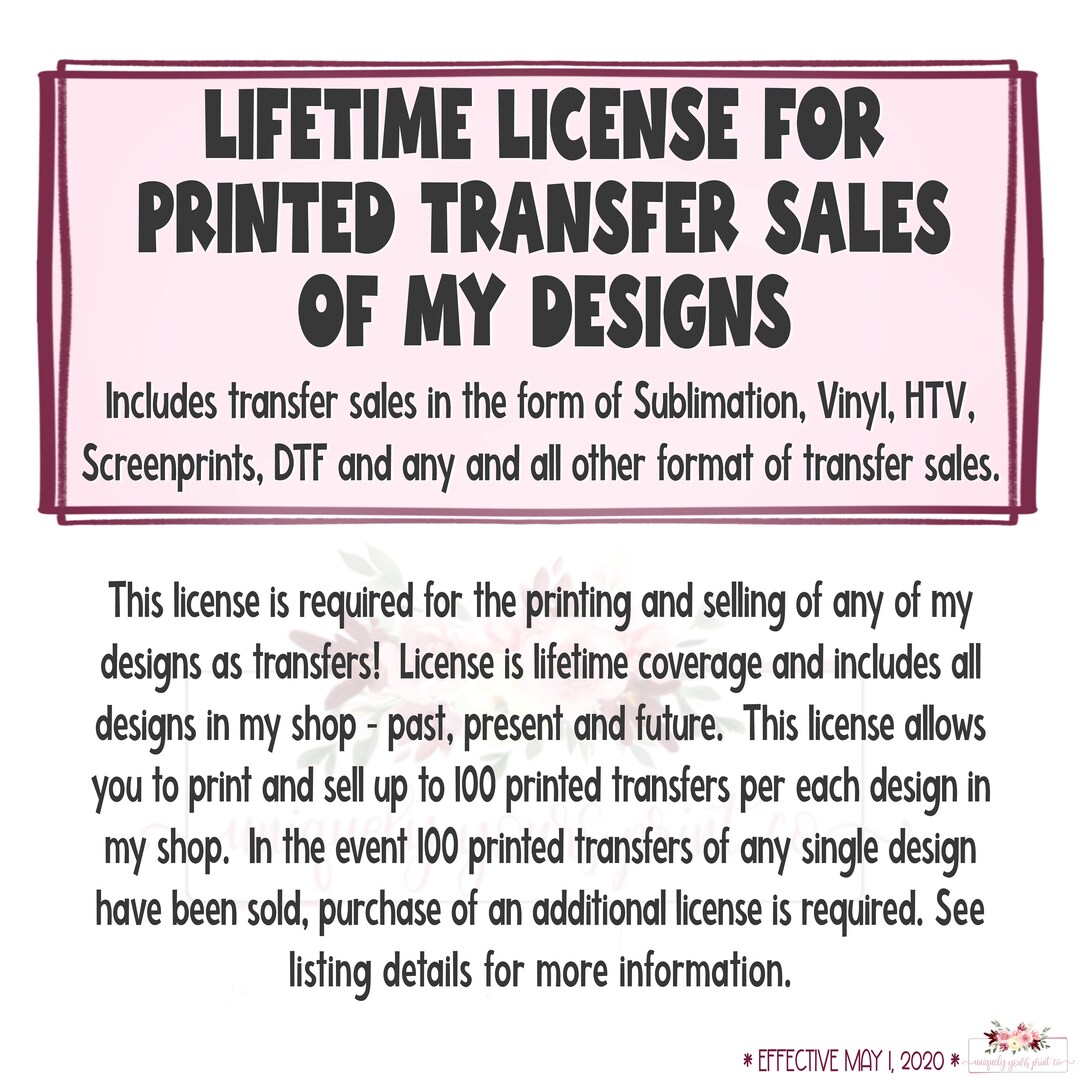 LIFETIME License to Sell Printed Transfers - Etsy
