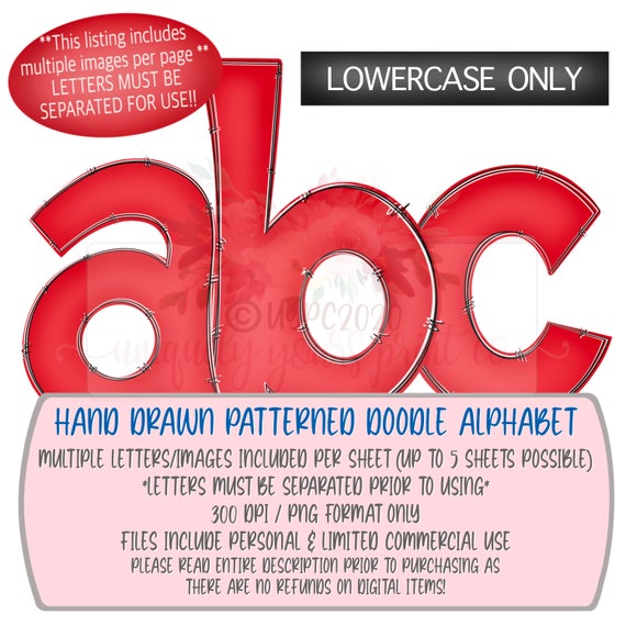 Lowercase Warm Red Alpha Set Hand Drawn PNG Sublimation | Etsy