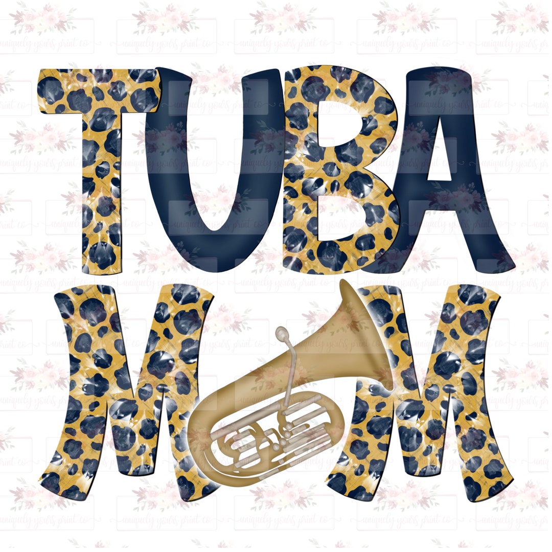 Navy and Old Gold Cheetah Tie Dye Tuba Mom Doodle With Tuba | Hand ...