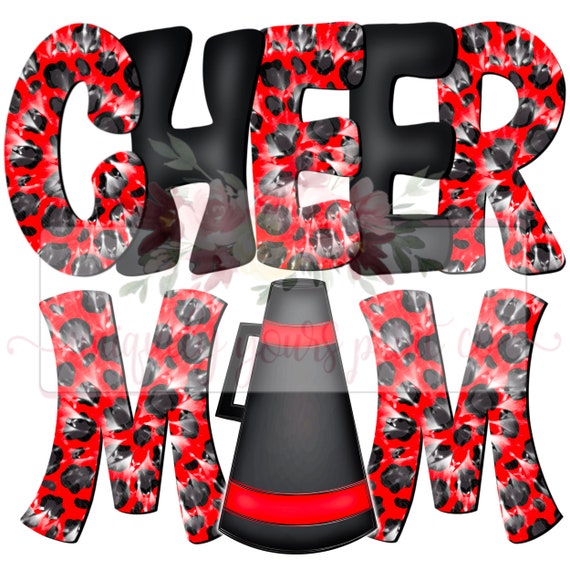 Red and Black Cheetah Tie Dye Cheer Mom Doodle Hand Drawn - Etsy
