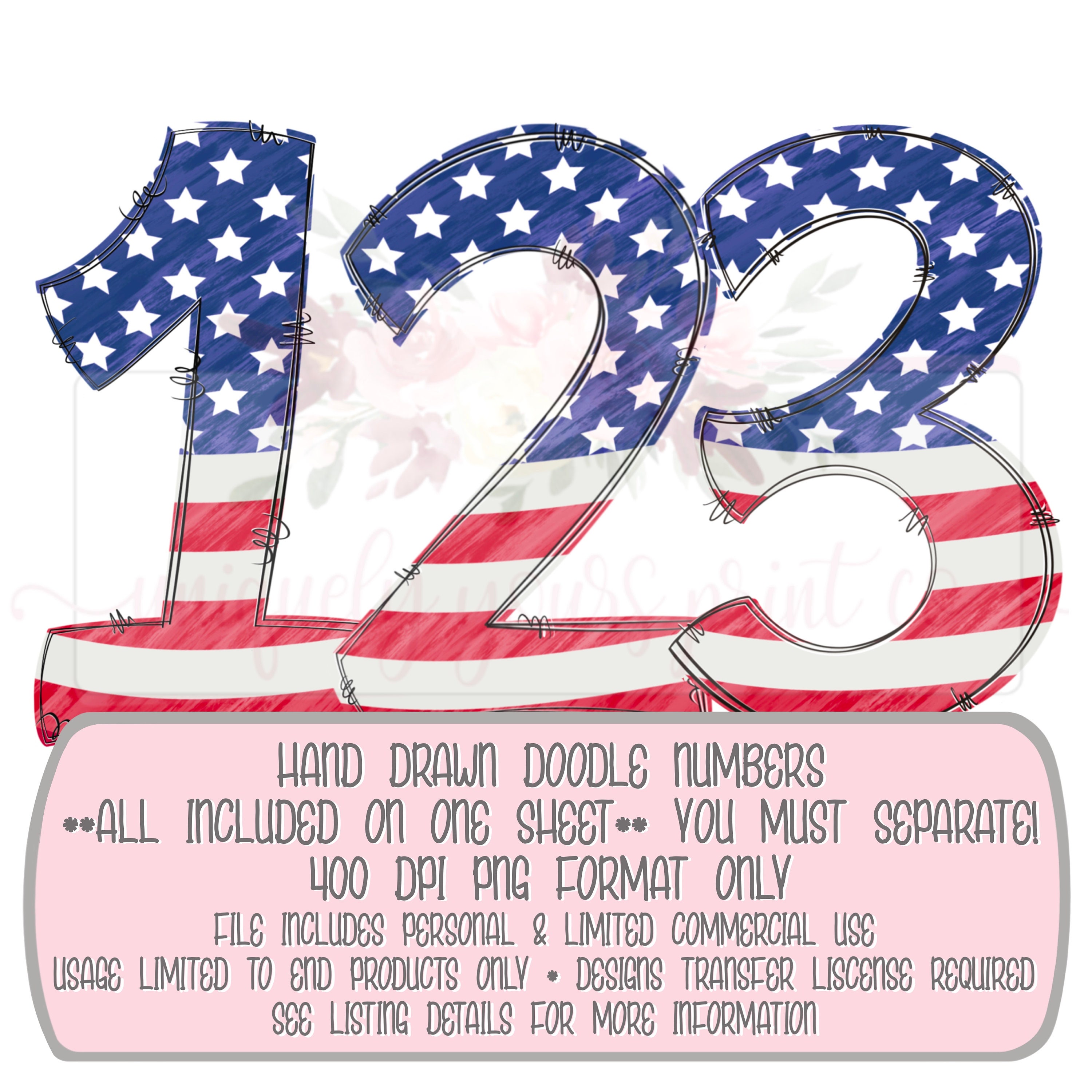 US Flag Patterned Number Set Hand Drawn Printable PNG | Etsy