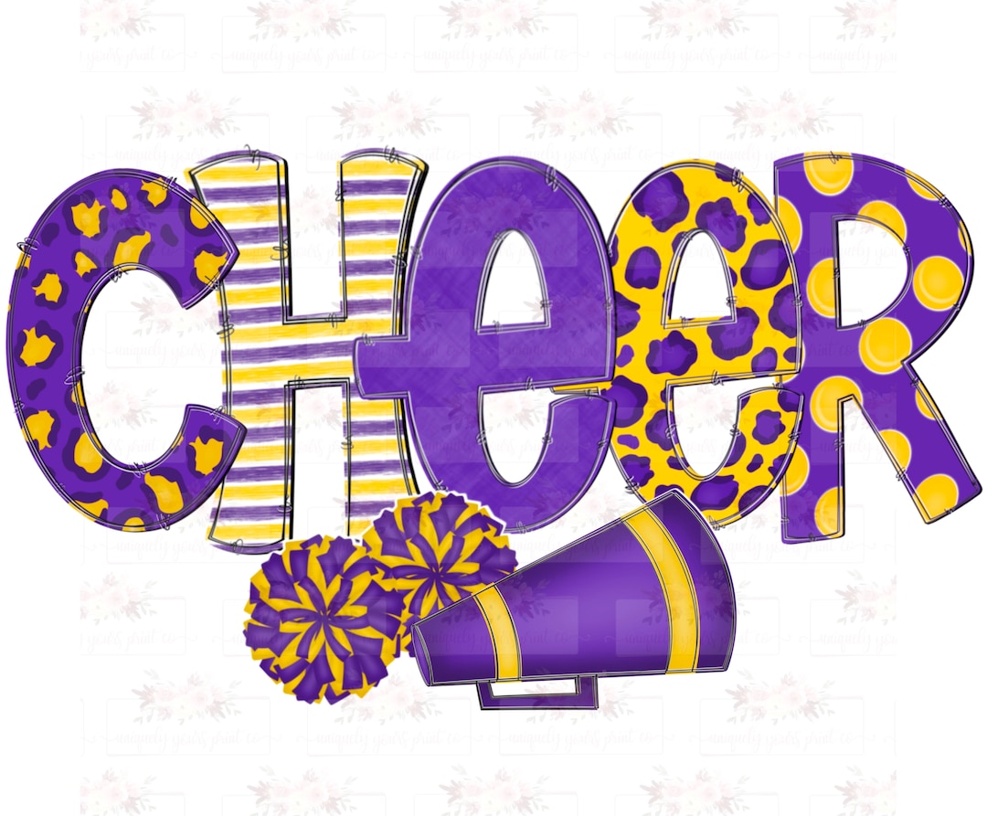 Purple & Yellow Gold Cheer Design Hand Drawn PNG - Etsy