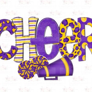 Purple & Yellow Gold Cheer Design Hand Drawn PNG - Etsy