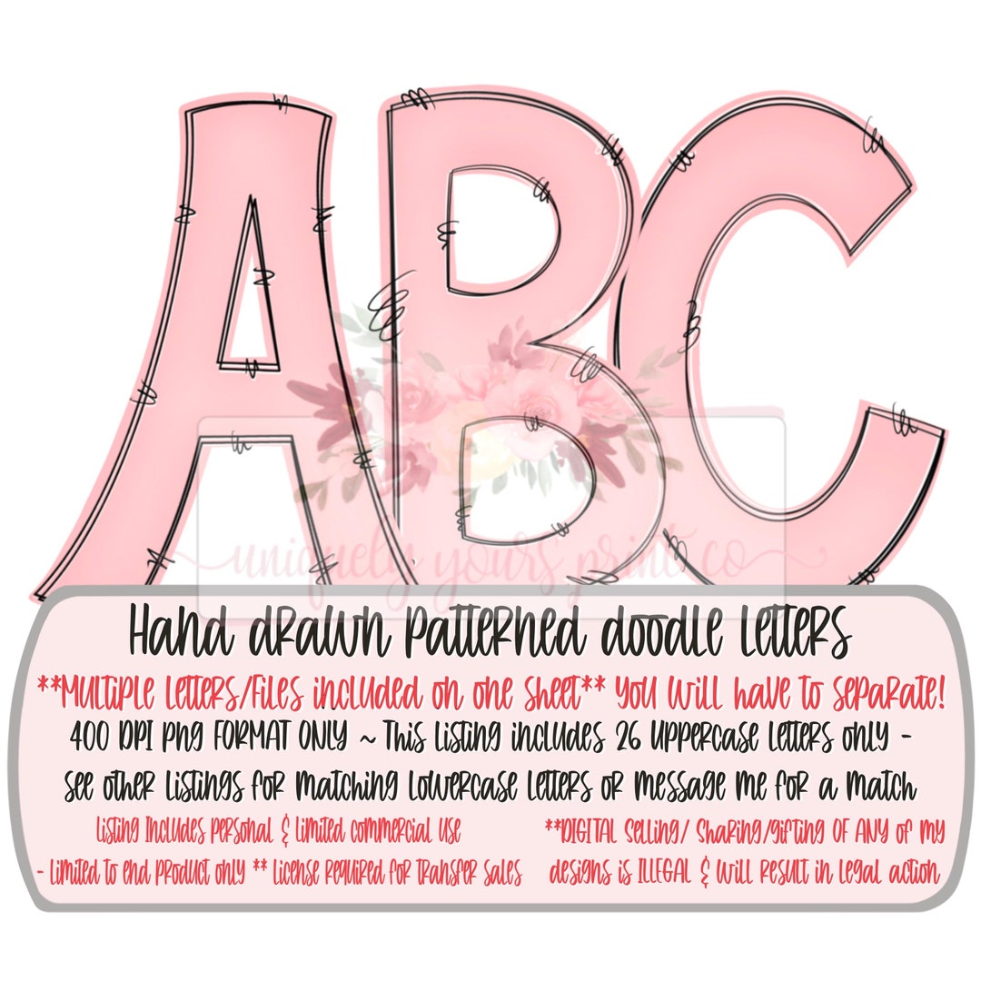 Pink Spring Alphabet Set | Uppercase Only| Hand Drawn | Printable | PNG ...