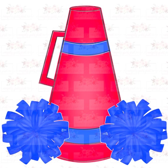Red & Royal Blue Cheer Png Digital Design Megaphone and Poms - Etsy