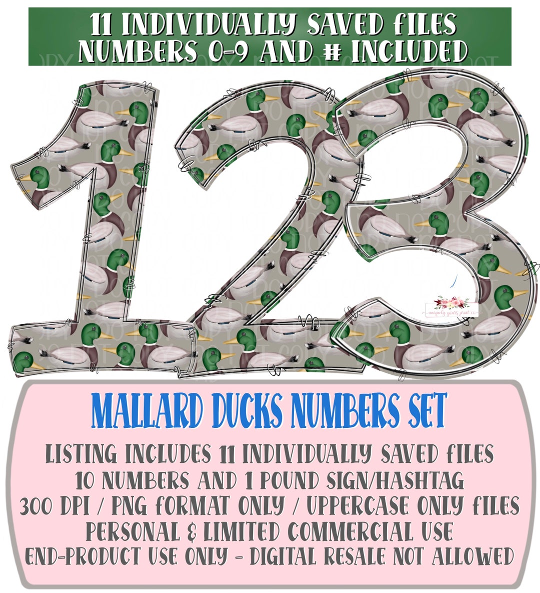 Mallard Ducks Digital Numbers Design Set | Digital Download ...