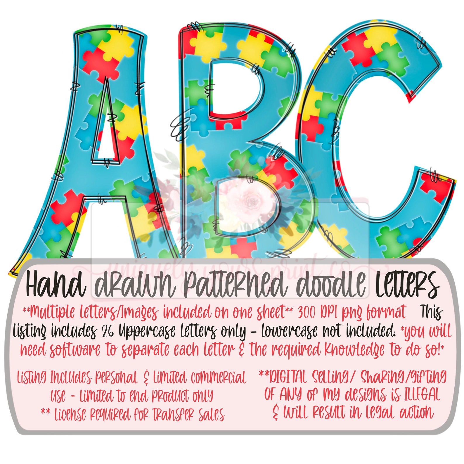 Autism Doodle Alphabet Set Blue Puzzle Alpha Hand Drawn - Etsy