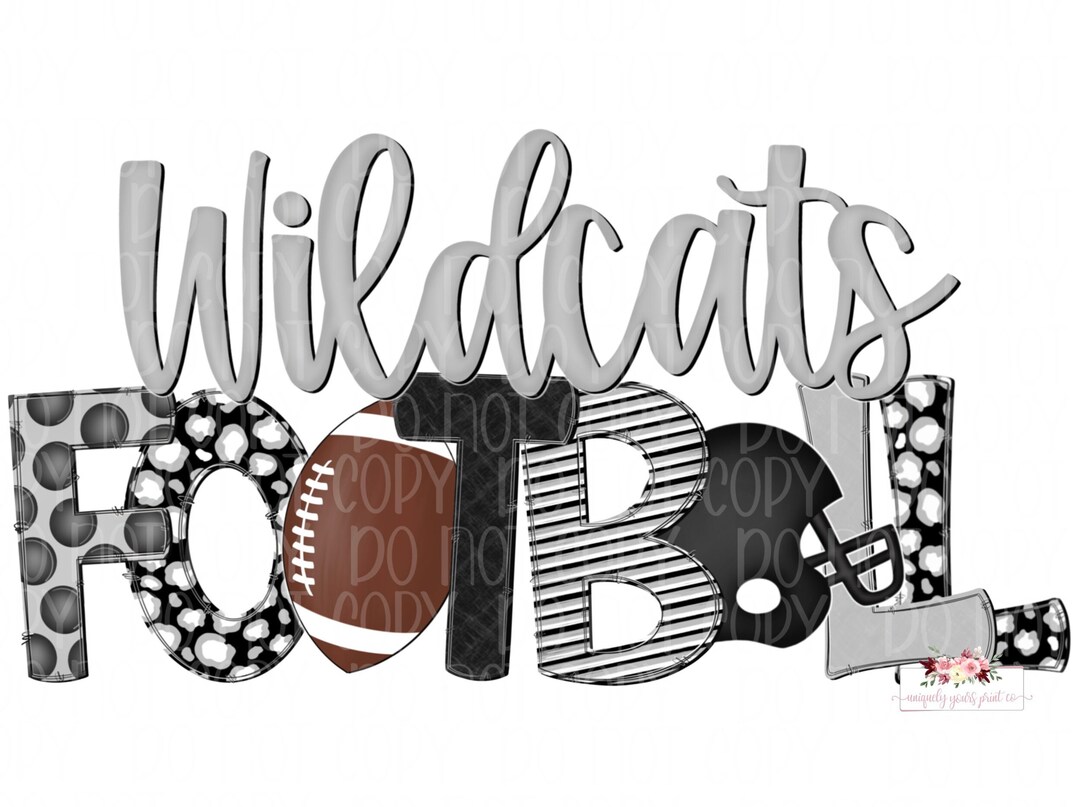 Black, White & Gray Wildcats Football Design | Hand Drawn | PNG ...