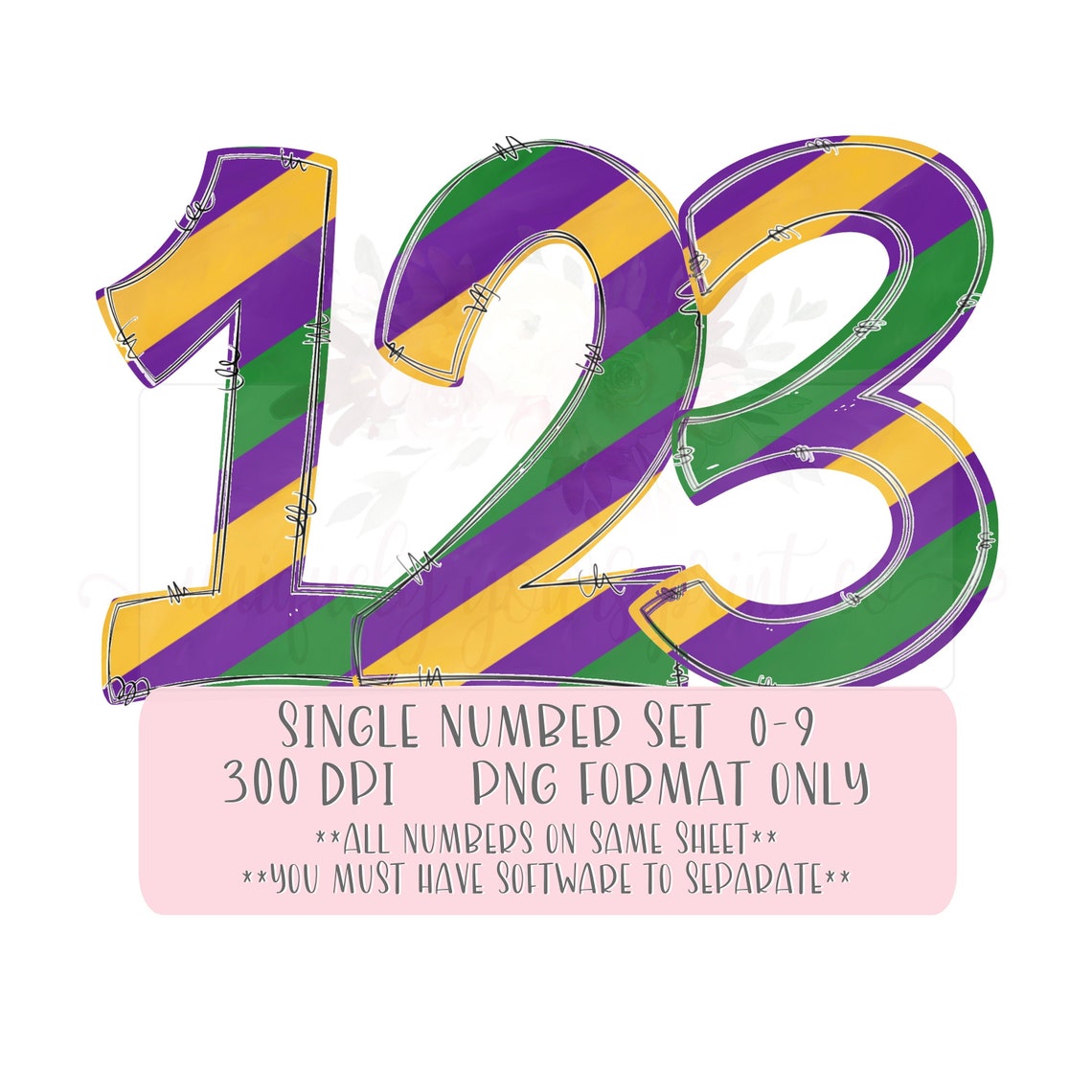 Mardi Gras Striped Number Set Hand Drawn Printable PNG - Etsy
