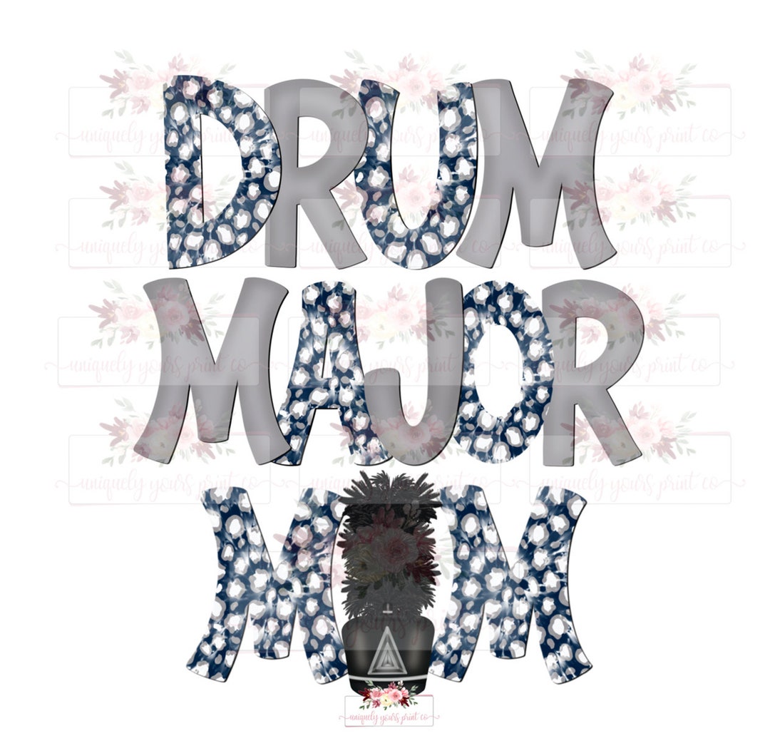Navy, Gray, Silver Tie Dye Cheetah Band Mom With Drum Major Hat Doodle ...