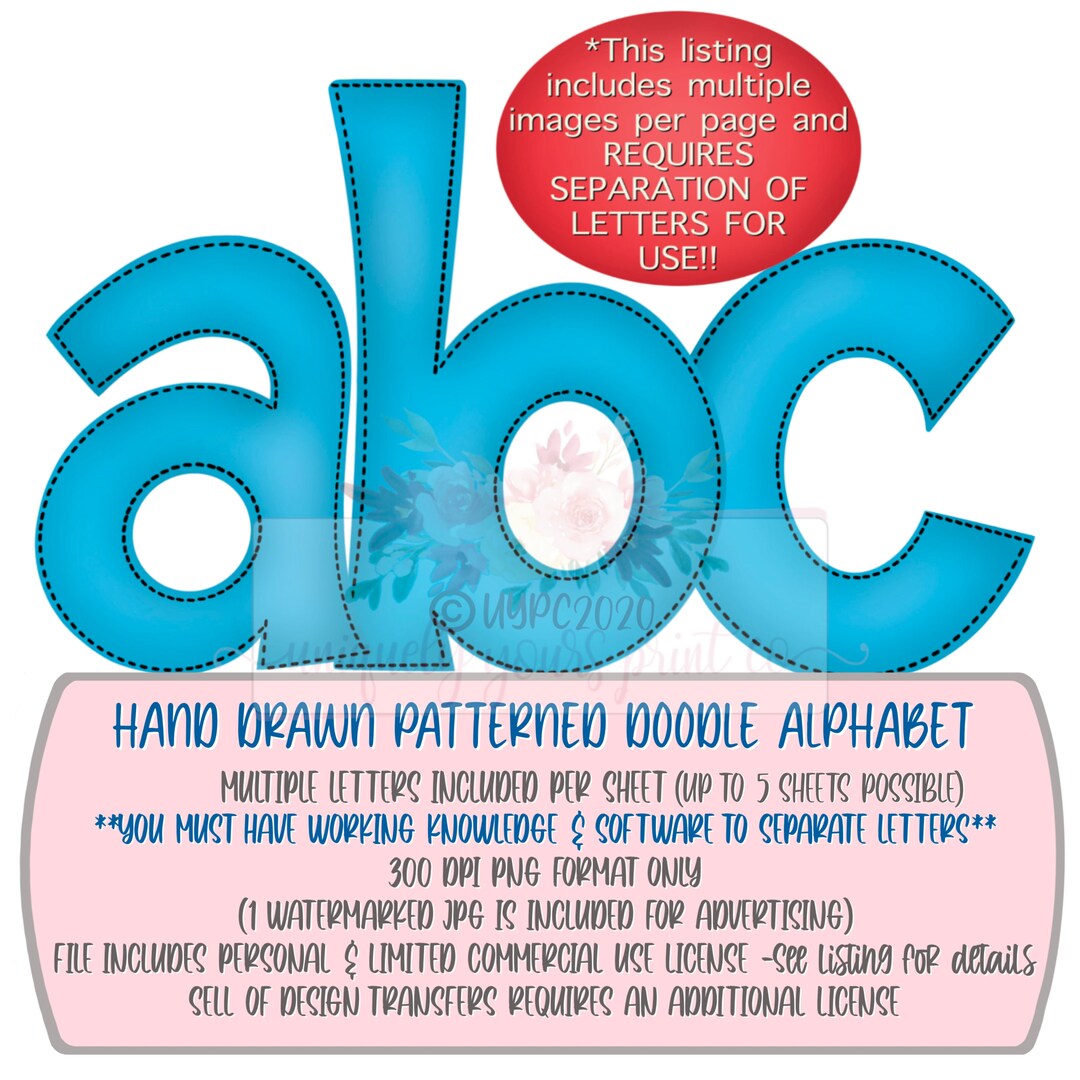 Blue Watercolor Doodle Alphabet Set | Lower Case Letters | Hand Drawn ...