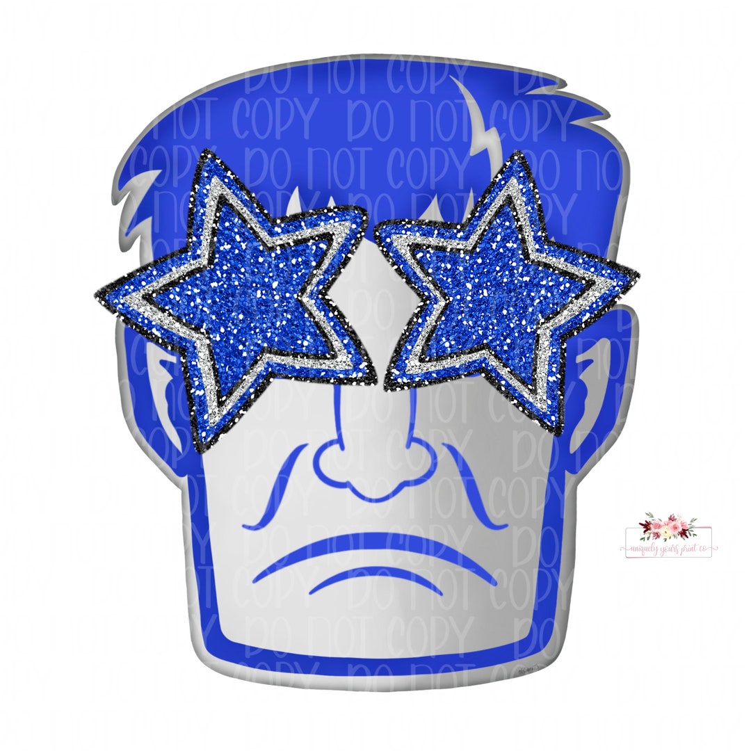 Caveman Mascot Glitter Star Eyes Design | Royal Blue & Silver (PNG ...